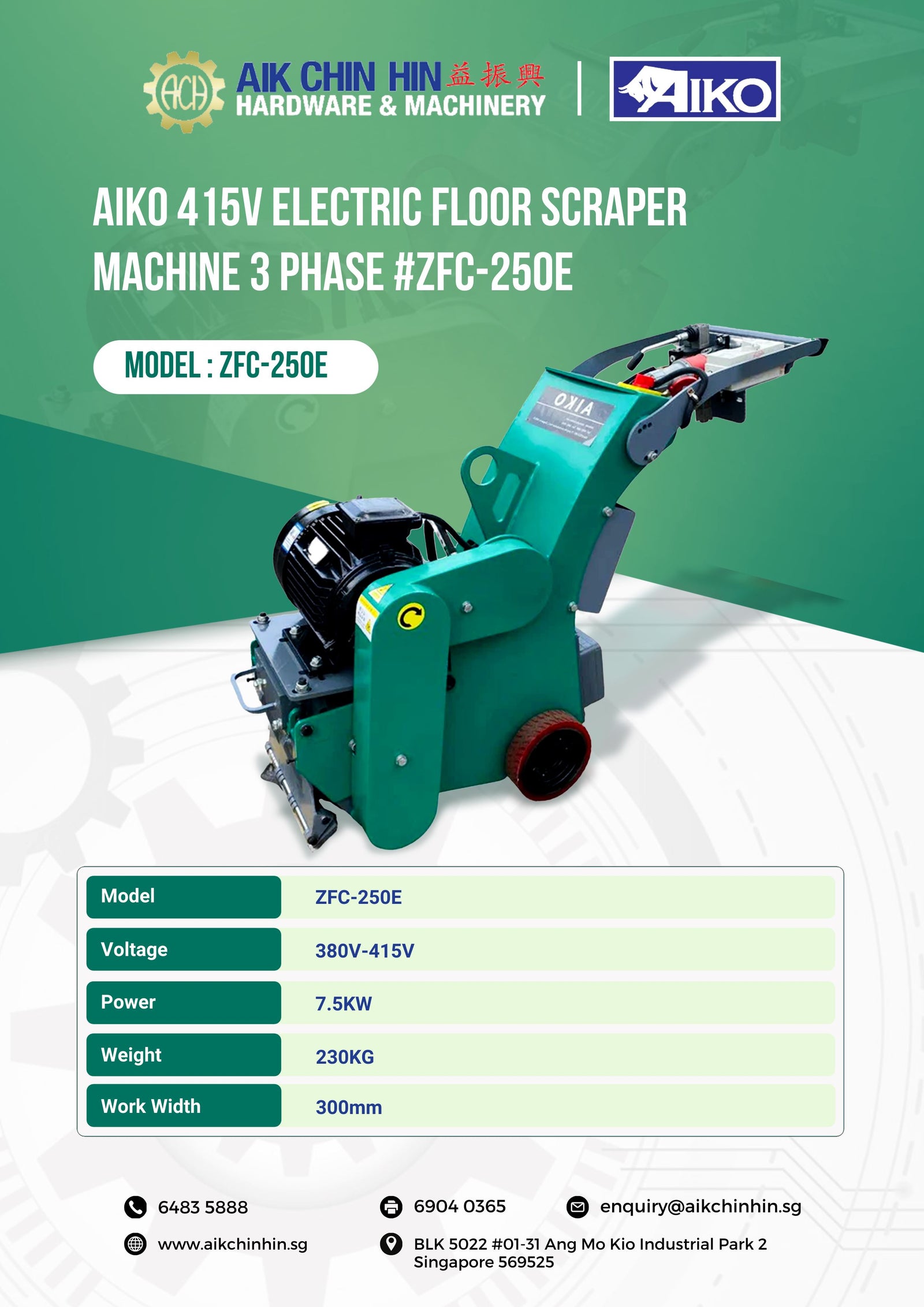 Aiko 415V Electric Floor Scraper Machine 3 Phase #ZFC-250E | Model : Z