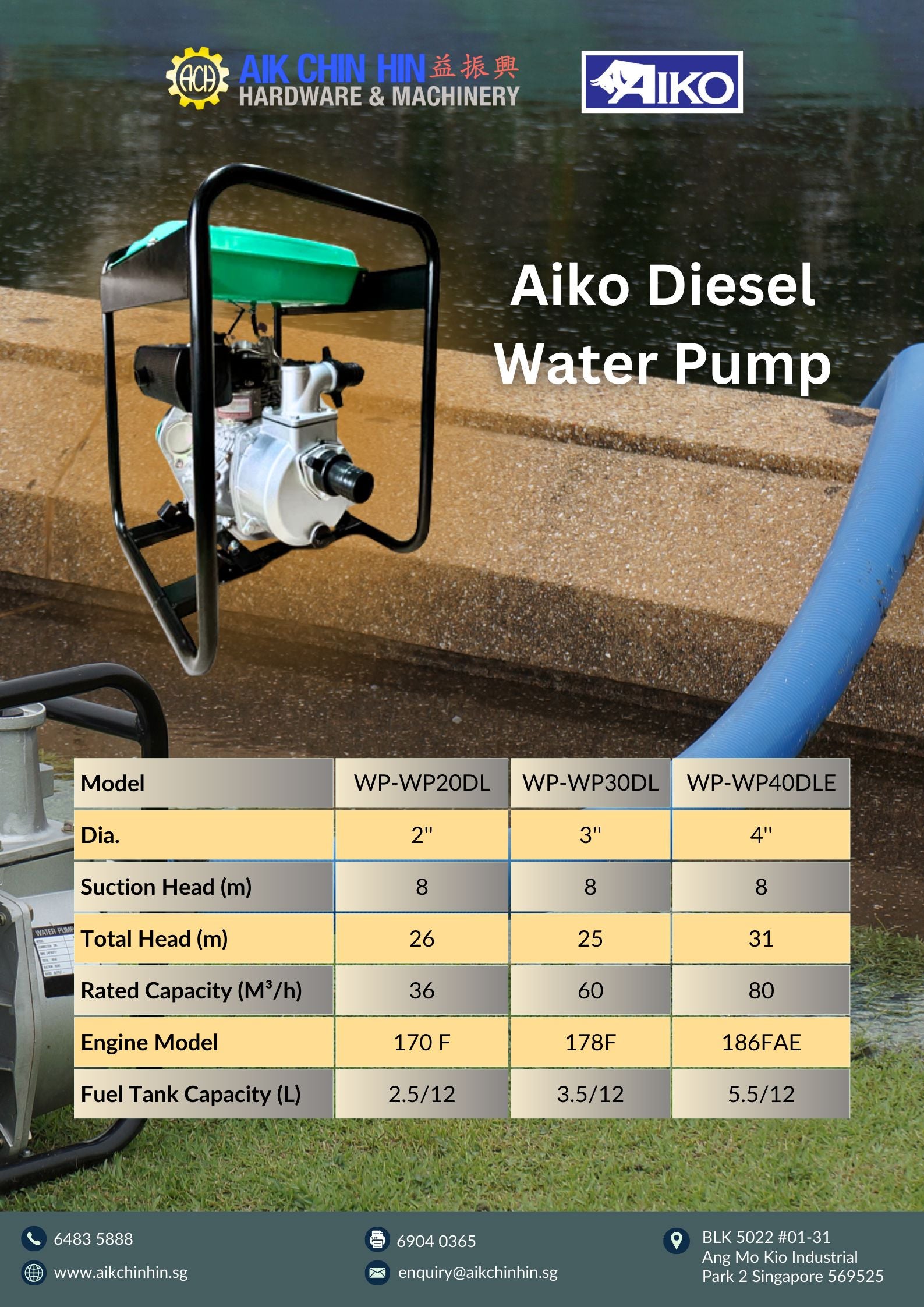 Aiko Diesel Water Pump 4" Engine 186FAE #WP40DLE | Model : WP-WP40DLE