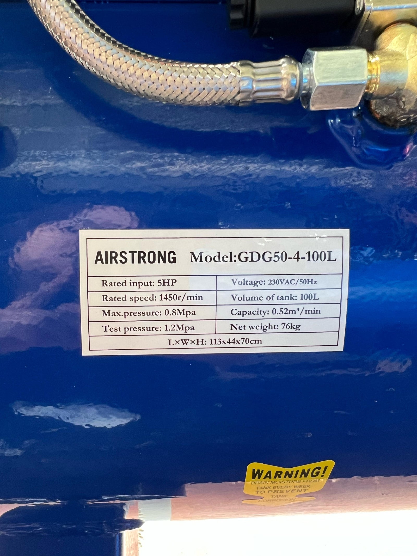 Airstrong 5HP 100L 230V Oil Free & Silent Air Compressor #GDG50-4-100L