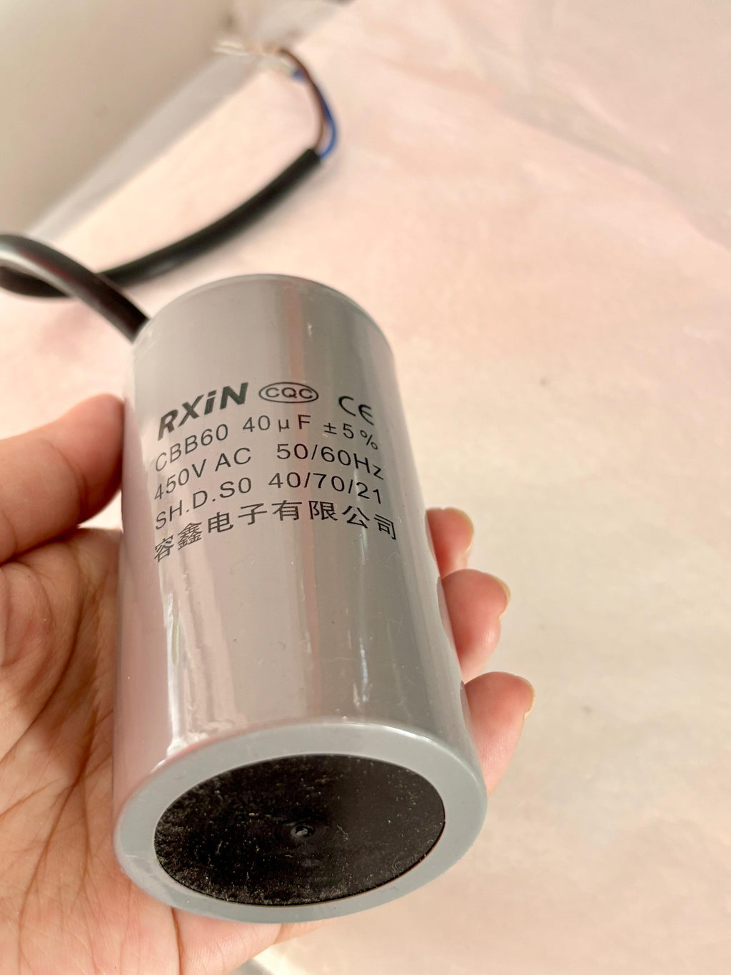 Capacitor 40UF Wire Type 450V AC 50x96mm with Two Wire Grey | Model