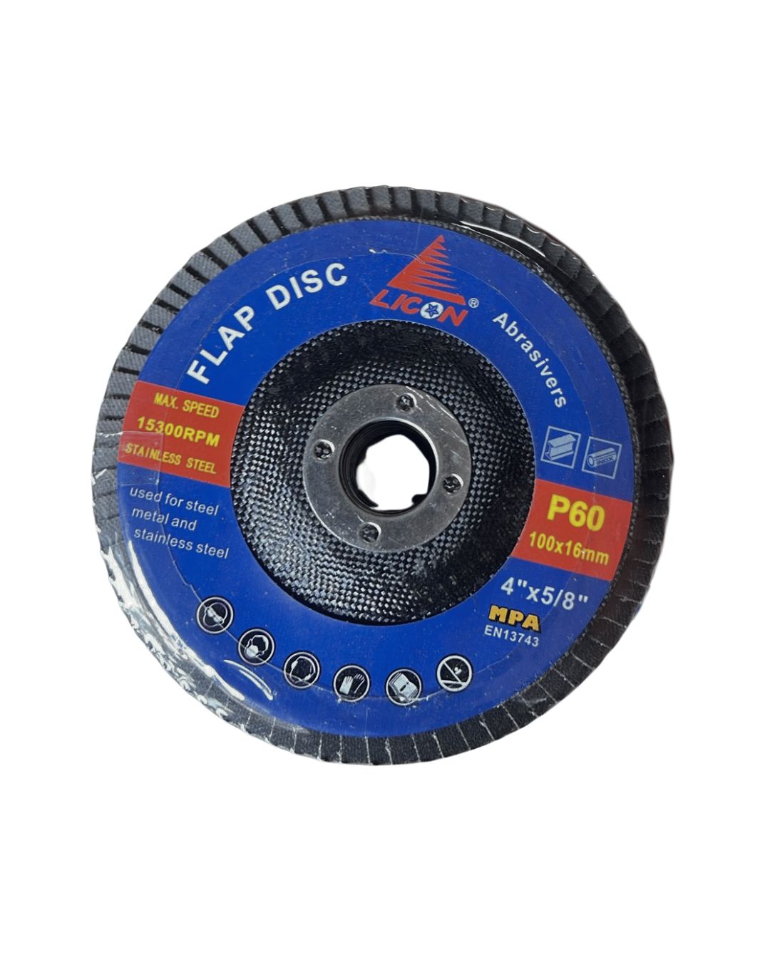 Licon Flap Disc 4" #60 (SS/Blue) (10pc/pkt , 300pcs/ctn) | Model: FLAP