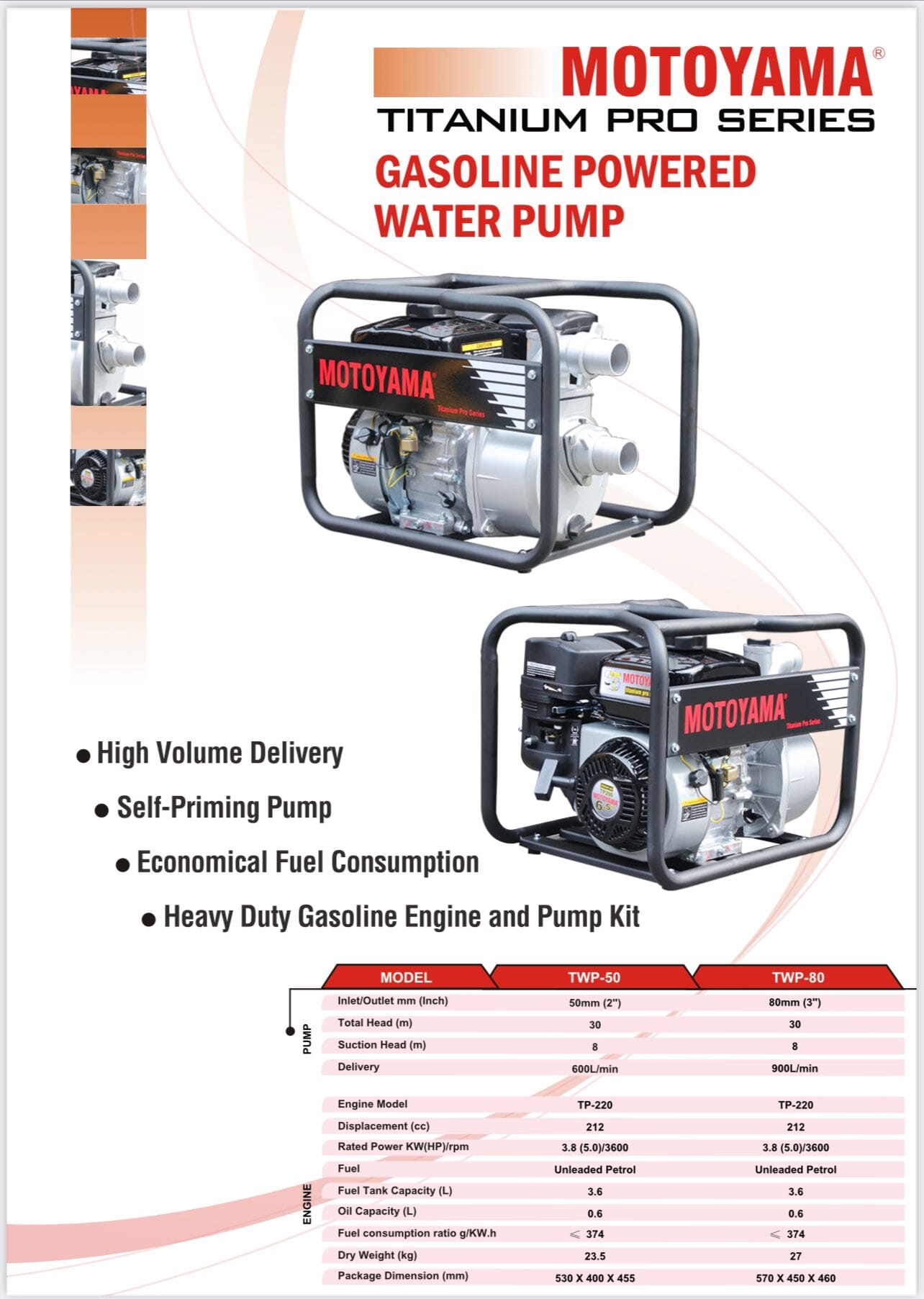 Motoyama 2" 6.5HP Gasoline Water Pump Titanium Pro Series | Model : WP