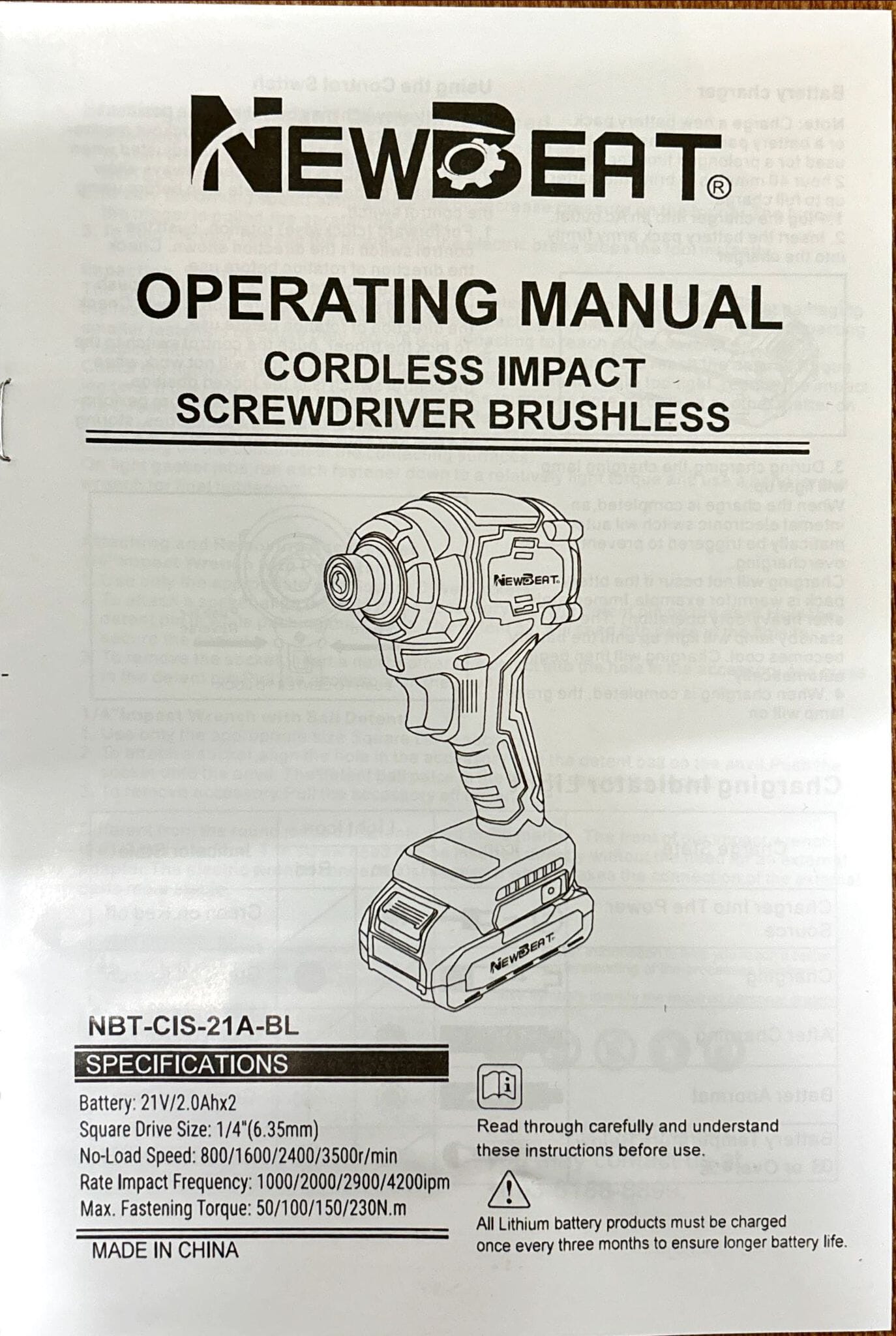 Newbeat 21V Cordless Kit Set (NBT-CIS-21A-BL + NBT-CD-21C-BL) | Model