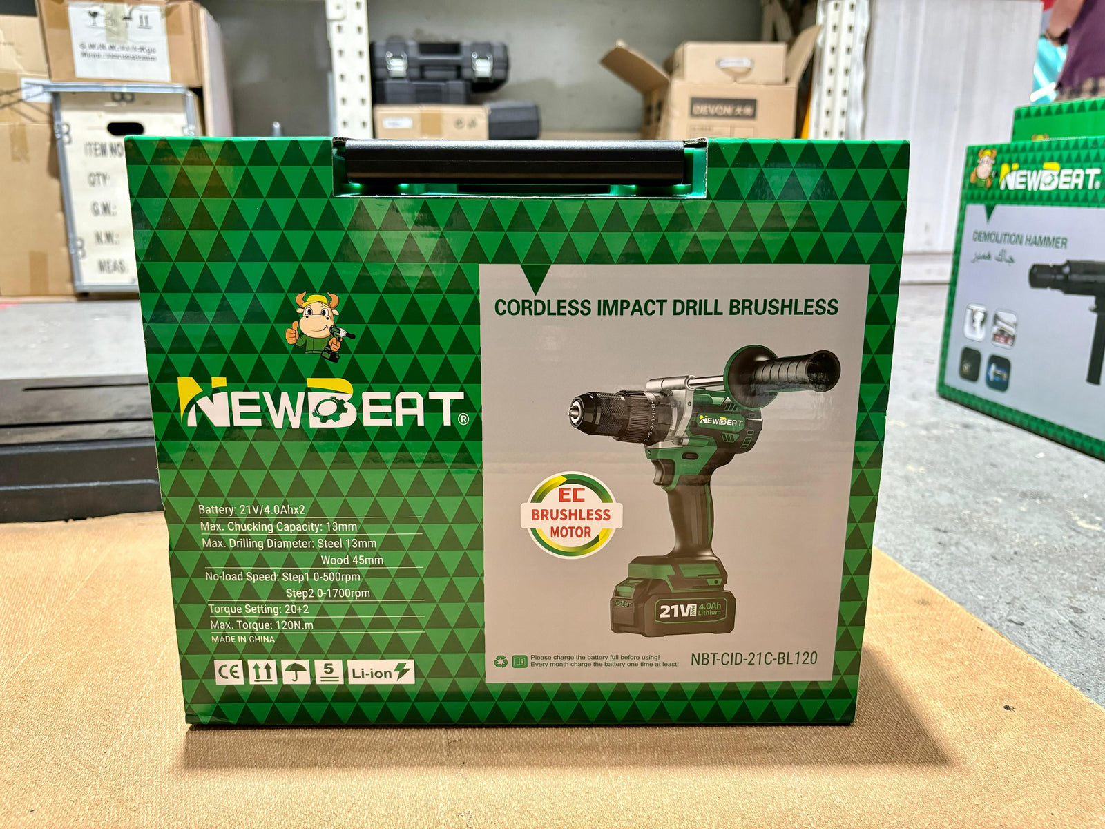 Newbeat 21V Cordless Impact Drill (BL) 1/2" 120N.m C/W 2 Battery and 1