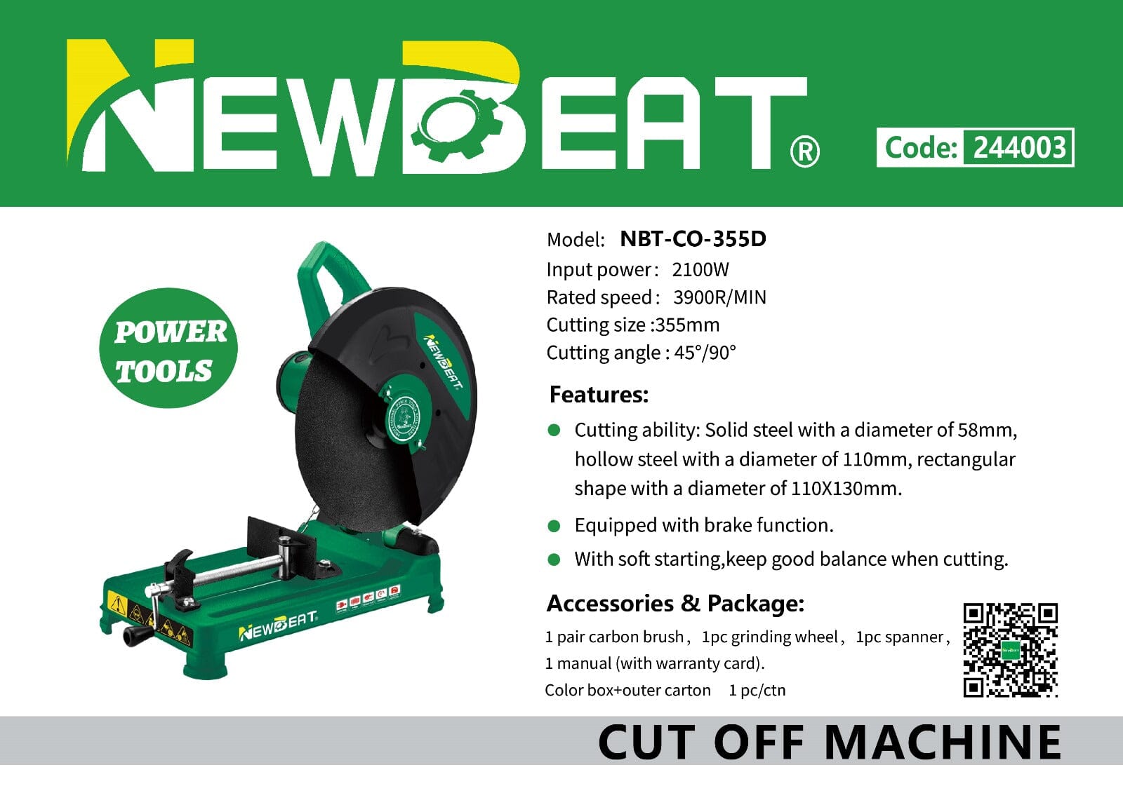 Newbeat Cut Off Machine 355mm 2100W | Model: NBT-CO-355D