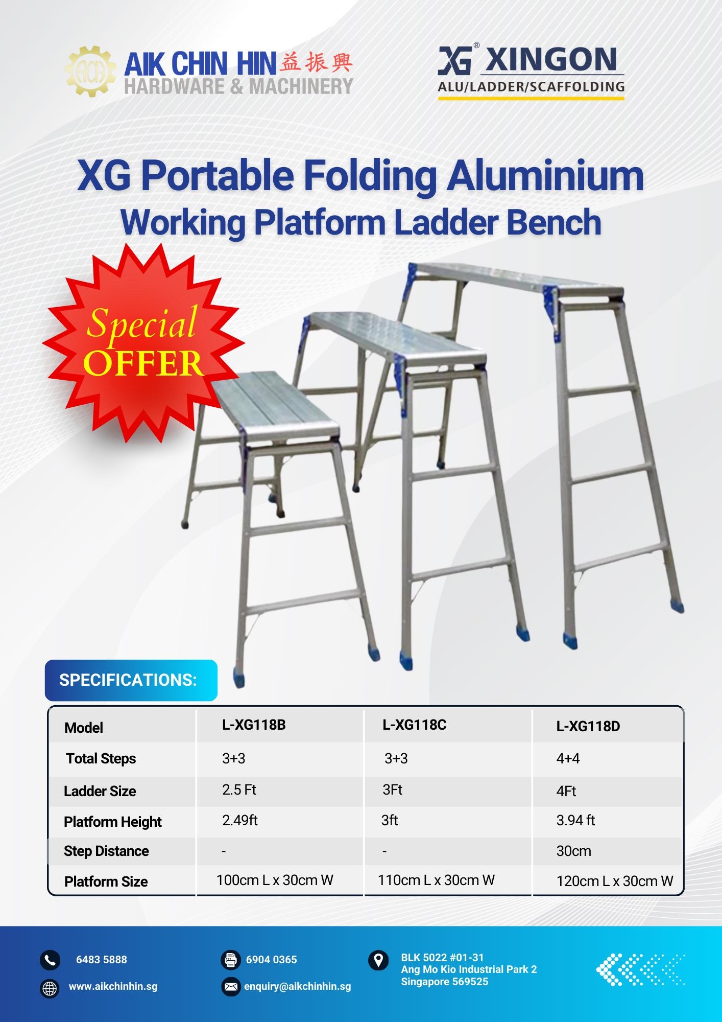 XG 4FT Portable Folding Aluminium Working Platform Ladder Bench | Mode