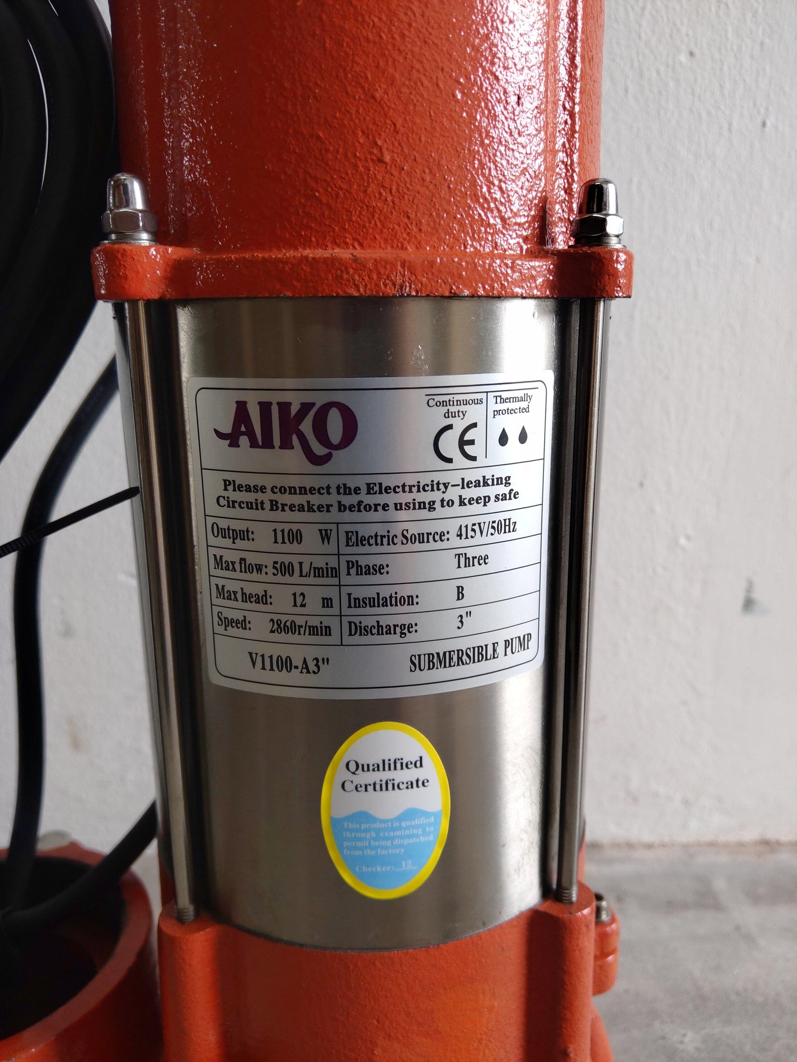 Aiko 3" Submersible Sewage Pump 415V 50Hz 1100W Without Float | Model: