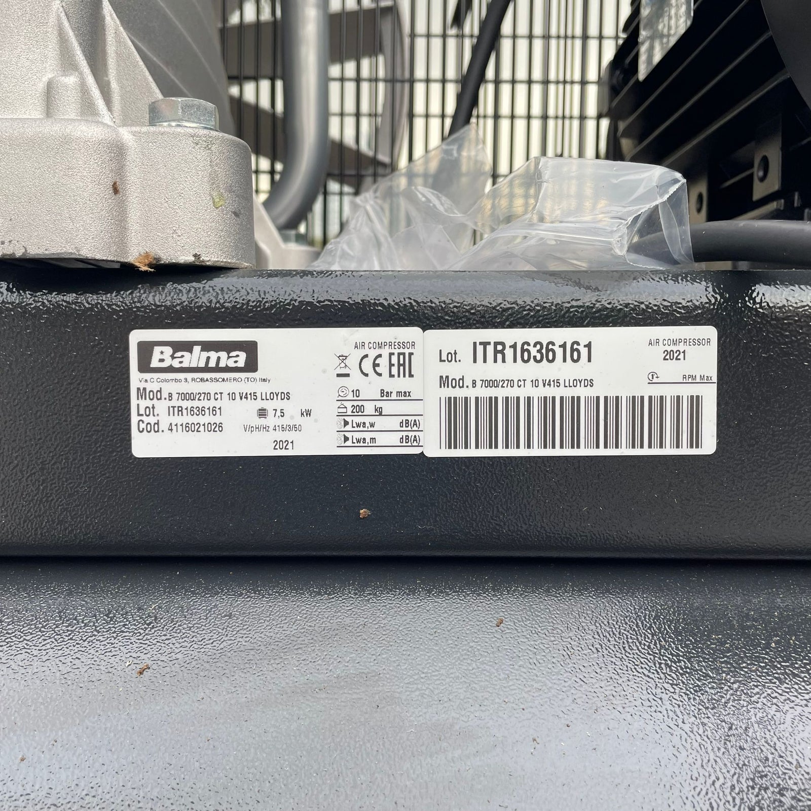 Balma 10Hp 2 stage Air Compressor | Model : B7000/270 CT10 | 270L Tank