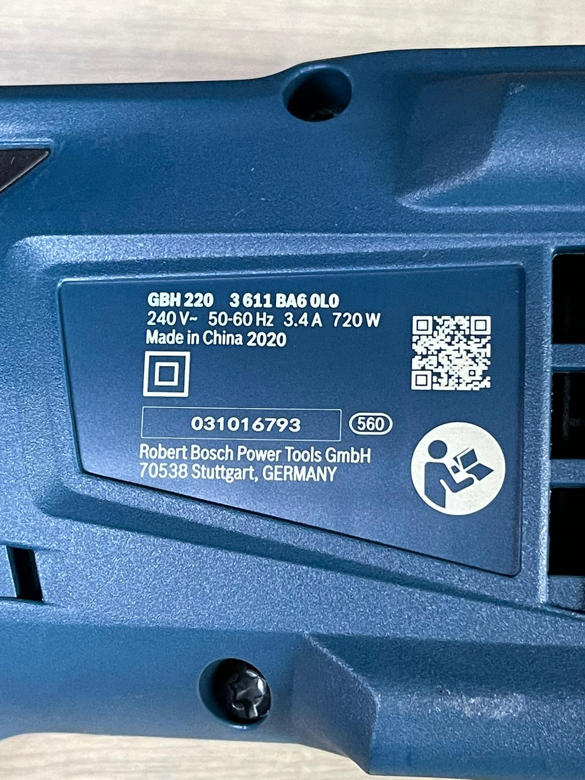 Bosch GBH220 Rotary Hammer with SDS Plus, 3in1 Mode, 720W, 2000rpm, 2.