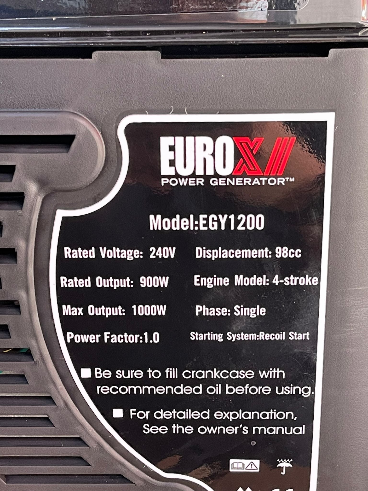 Europower 1000W Gasoline Generator | Model : EGY1200