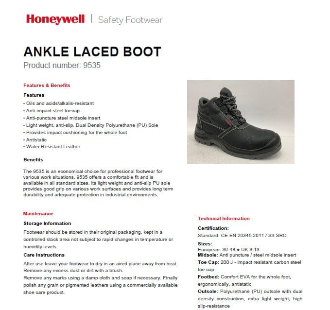 Honeywell S3 SRC Mid Cut Ankle Laced Safety Shoe | Model : SHOE-H9535,