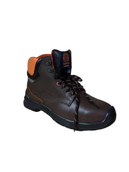 KING'S Brown Mid Cut Padded Ankle Collar Safety Boot Dual Density Poly