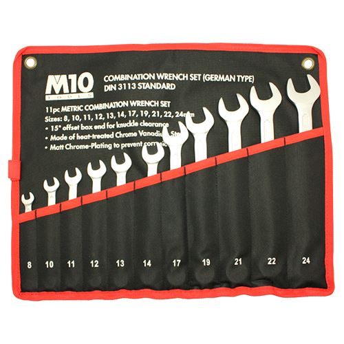M10 Comb Wrench Set 8-24 11pc 8,10,11,12,13,14,17,19,21,22,24 W/bag
