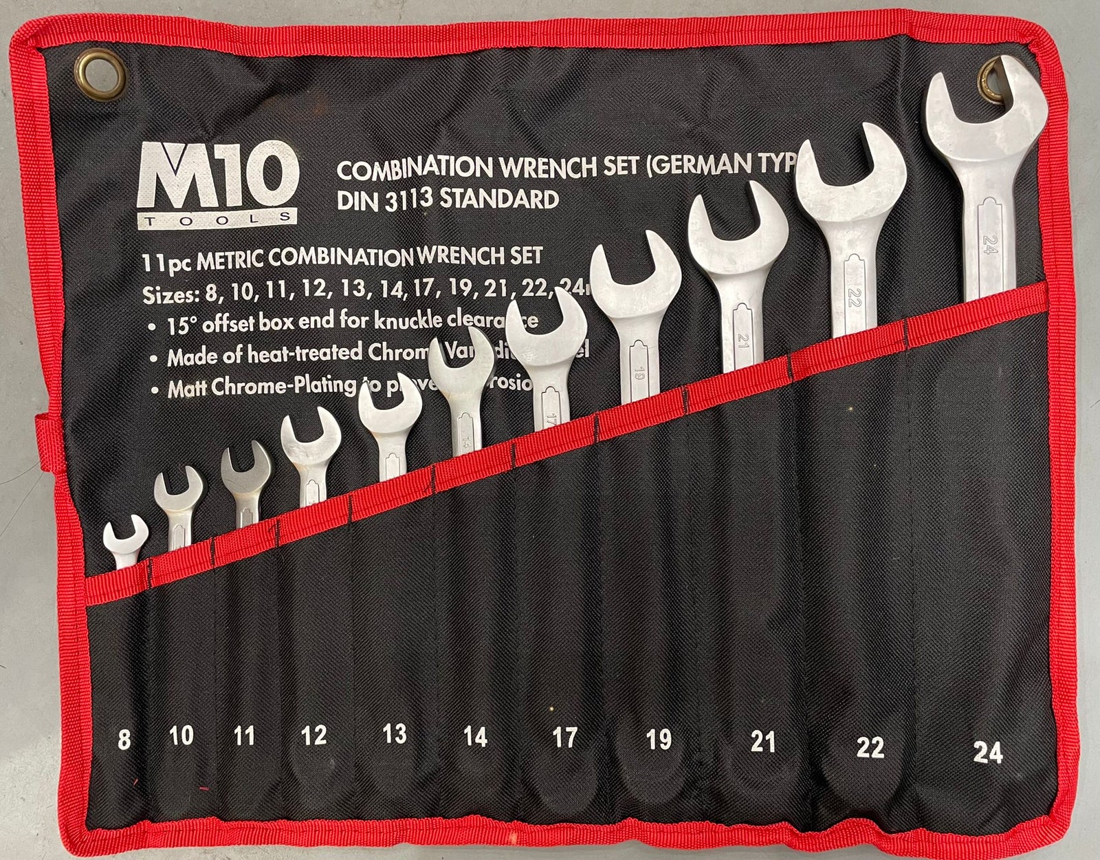 M10 Comb Wrench Set 8-24 11pc 8,10,11,12,13,14,17,19,21,22,24 W/bag