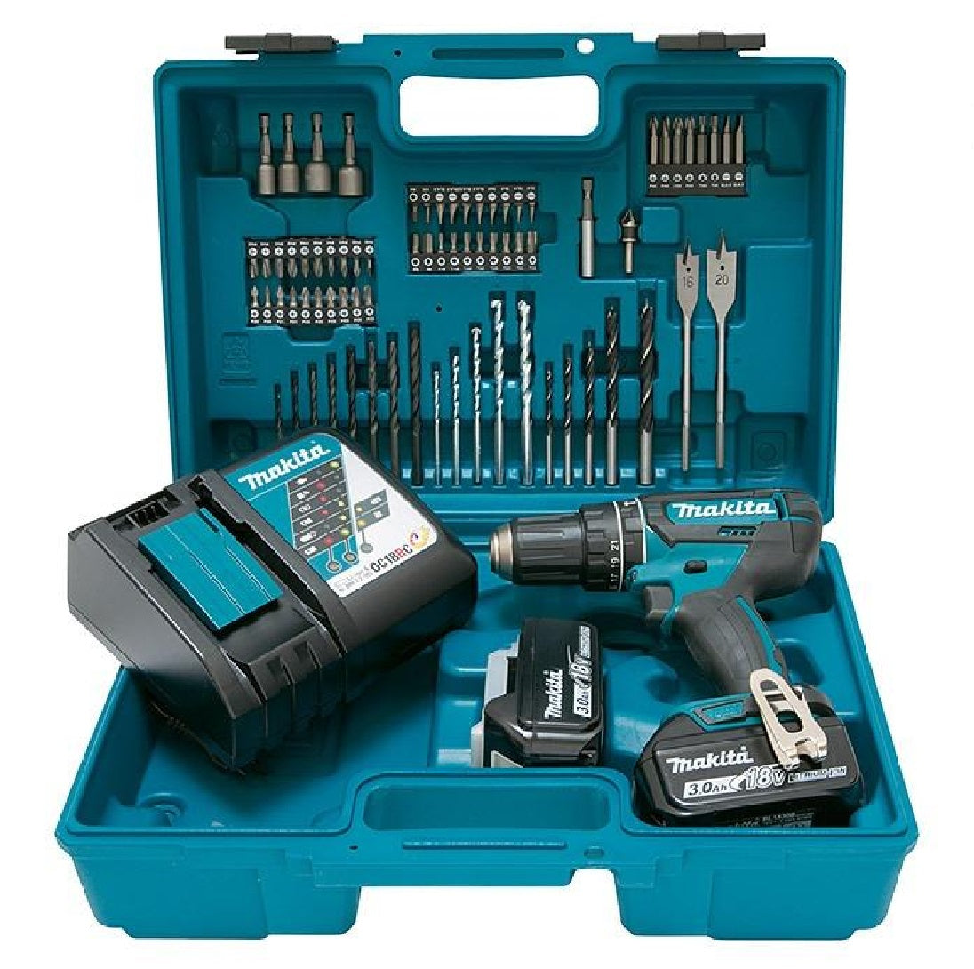Makita DHP482RFX1 Cordless Hammer Driver Drill with 74 pcs Accessories