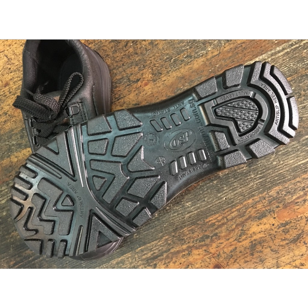 OSP Safety Shoes Low-cut black split leather with string | Model : OSP