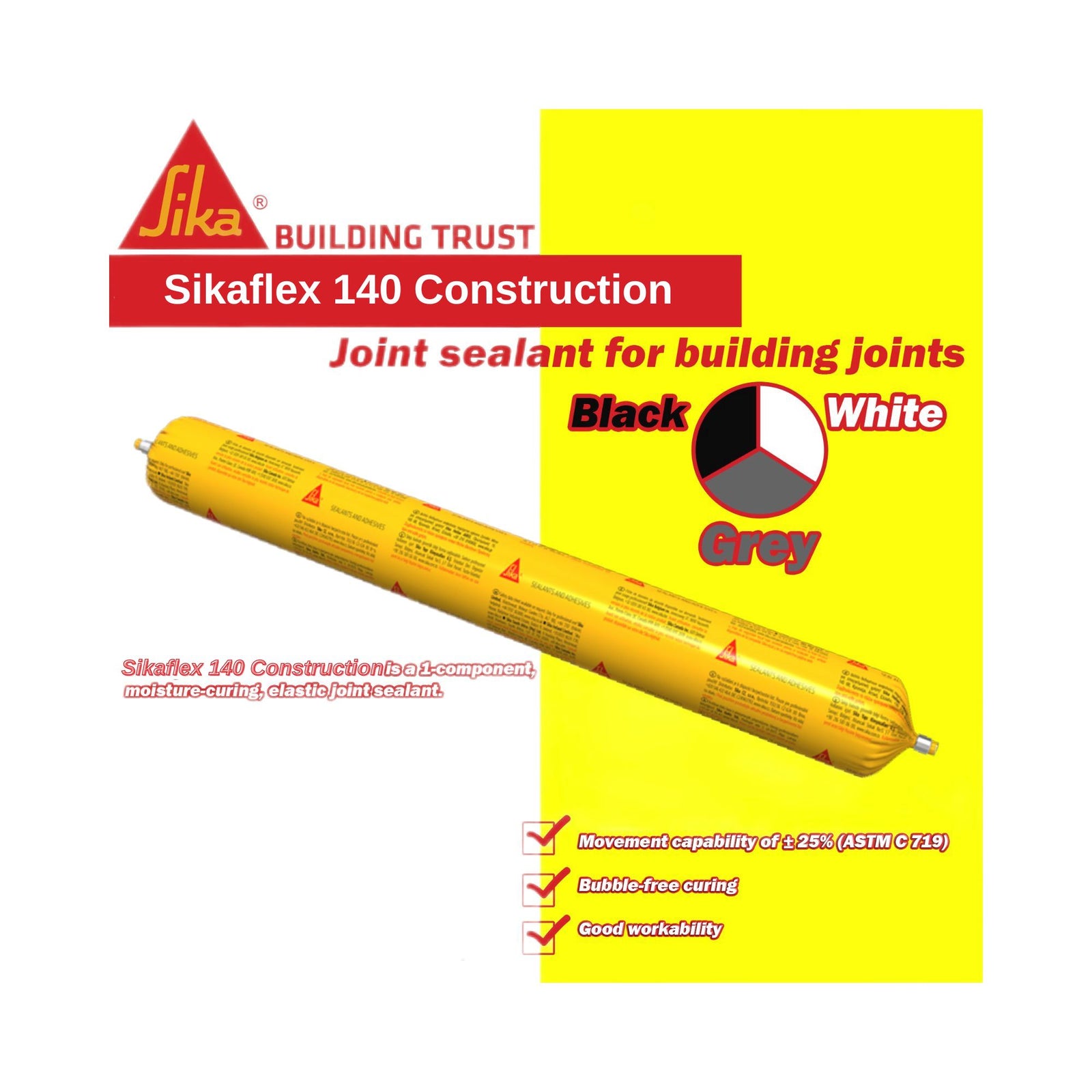 Sikaflex 140 Construction Polyurethane PU Joint Sealant Black, White